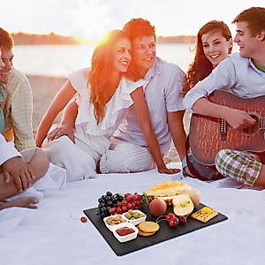 Large Slate Cheese Board and Knife Set, 7 piece w/ FREE 3 Ceramic bowls, Cheese Platter Slate Board, Cheese Serving Board, 4 Stainless Steel Knives, 2 Soap Stone Chalks, 16" X 12" (7 Piece + 3)