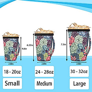 Tropical Succulent Iced Coffee Cup Sleeve with Handle for Cold Drinks Beverages Vintage Succulent Reusable Neoprene Cup Holder Insulator Sleeve 30-32oz
