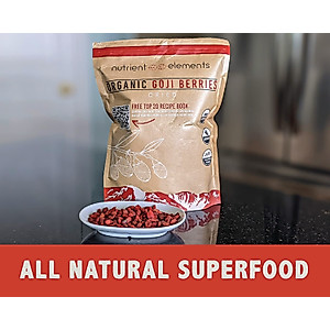 2lbs Organic Raw Dried Goji Berries - USDA Certified, Non GMO, Large Berries with Recipes E-Book - by Nutrient Elements