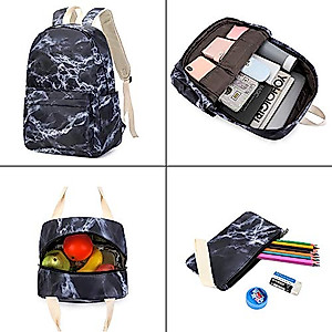 Bluboon School Backpack Teens Girls Boys Kids School Bags Bookbag with Lunch bag pencil pouch (Black)
