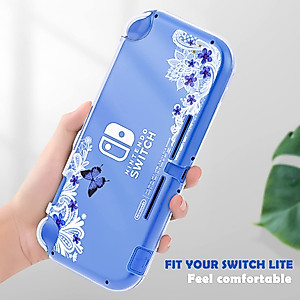 DLseego Purple Butterfly Flower Floral Switch Lite Protective Case Clear 2-Piece Split Full Wrap PC Hard Shell Anti-Scratch All-Round Protection Cover for Switch 2019 Model