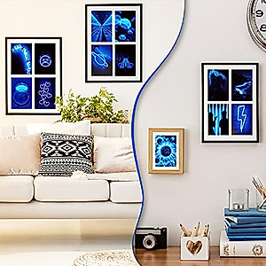 Ctosree 50 Pieces Blue Neon Aesthetic Pictures Wall Collage Kit Neon Blue Indie Room Decor Photo Collections Collage Dorm Decors for Girl Teens and Women for Room Bedroom Aesthetic, 4 x 6 Inches