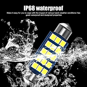 Ajxn 4 PCS Car 42mm 2835 Double-pointed Light, High Brightness 360 Degree Surround Reading License Plate Light, Plug and Play High Performance Bulb Replacement, Universal for Most Cars (White)