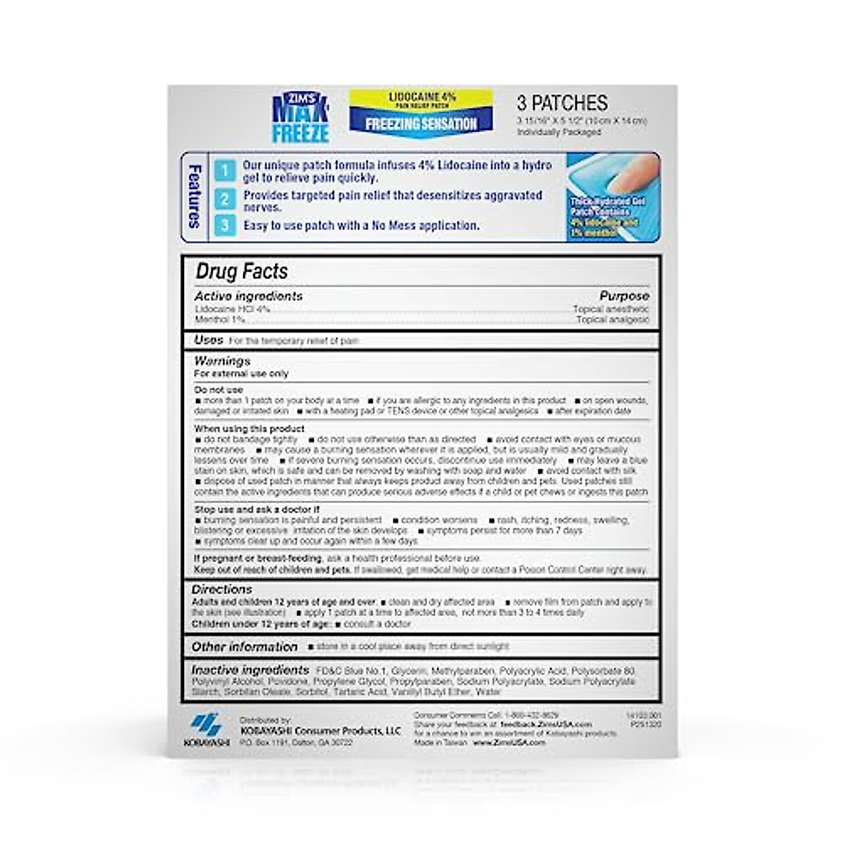 Zim's Max Freeze 4% Lidocaine Pain Relief Patches | 5 Count, White (P251220)