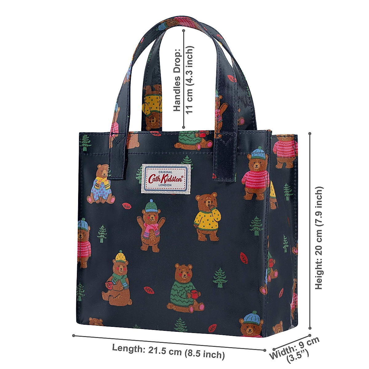 Cath Kidston S Bookbag Oilcloth Mini Open Top Handle Bag Small Size Dog Portraits Pattern Warm Cream Color (Woodland Bear)