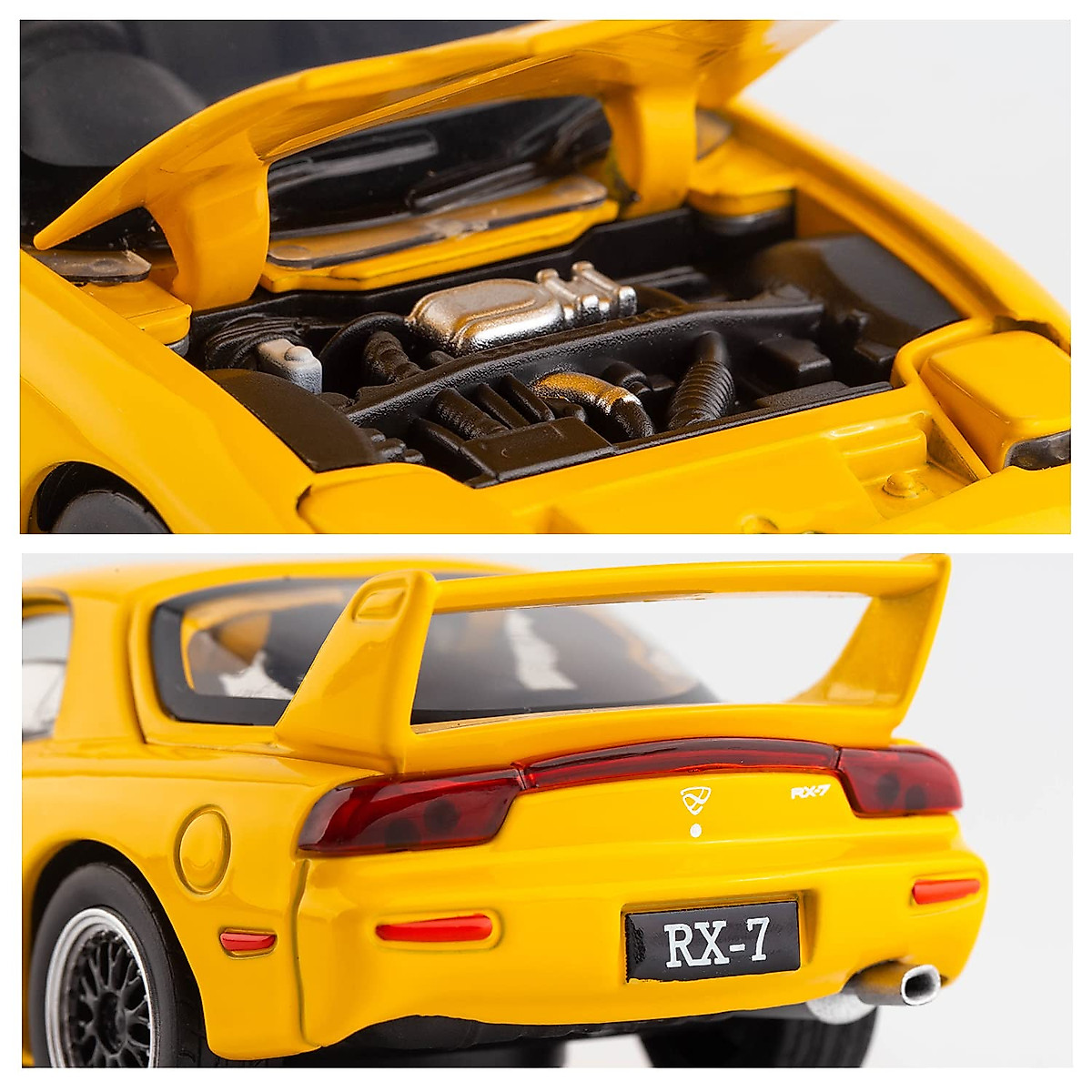 TGRCM-CZ 1/32 Scale RX-7 Model Car, Zinc Alloy Toy Car with Sound and Light for Kids Boy Girl Gift Metal Body, Door can be Opened Yellow