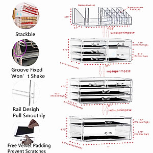Cq acrylic 4 Pack Clear Skincare Organizer for Vanity,Stackable 11 Drawers Make Up Organizer,Cute Cosmetic Organizer for Vanity Jewelry,Hair Clip,Beauty,Skincare Product Dresser Acrylic Desk Organizer