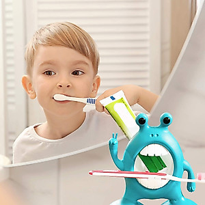 Cartoon Frog Fun Kids Toothbrush Holder with Suction Cup for Bathroom,Toothpaste Holder with Cup for Mounting on Smooth Wall for Toddler Kids Baby Boys Girls in Bathroom Shower Bedroom Office (Blue)