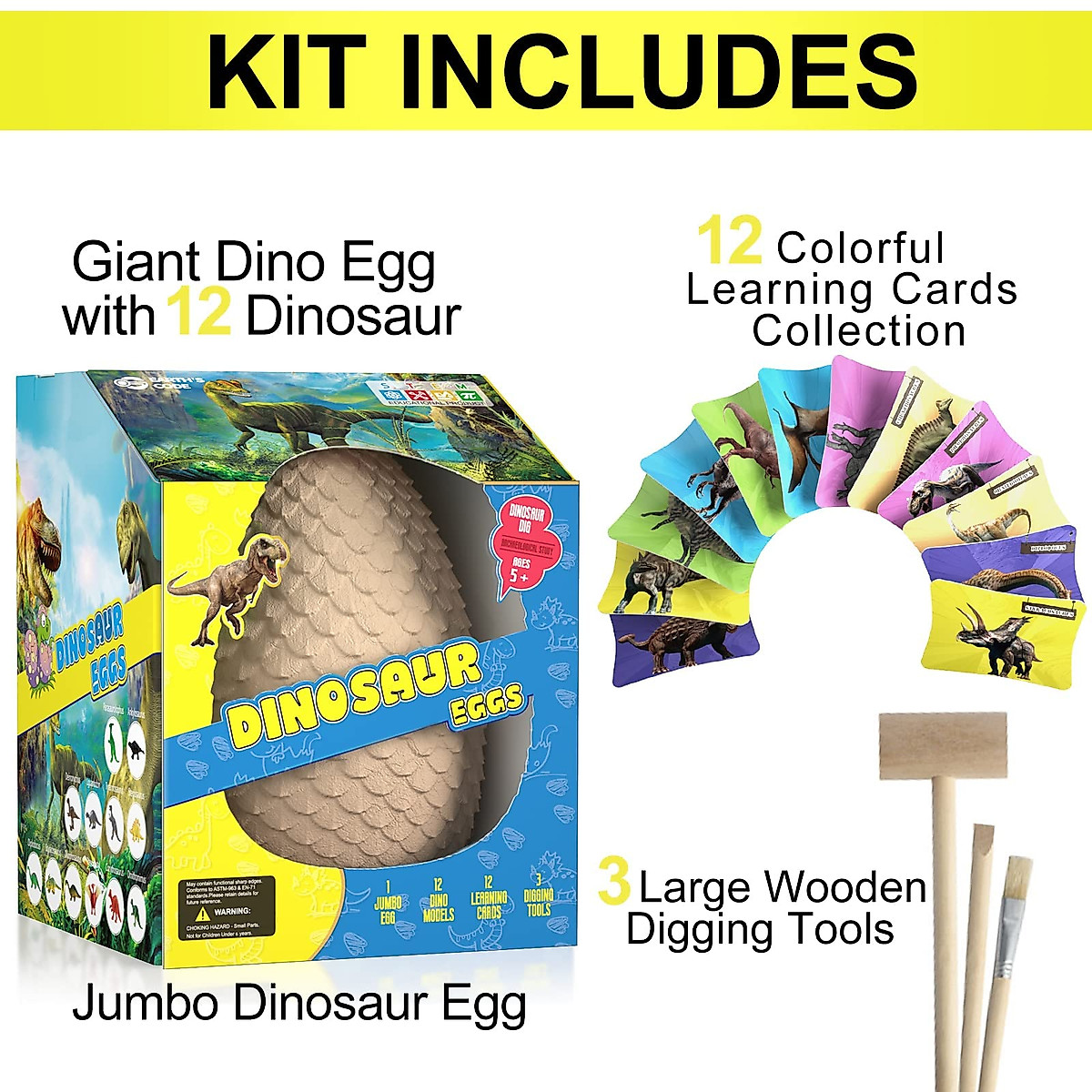 EARTH'SCODE Jumbo Dino Egg Excavation Dig Kit, Archeology Educational Science STEM Toy, Crafts Gift for Kids
