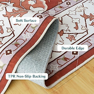 HOMFINE Area Rug 9x12 - Soft Low-Pile Washable Rug with Non-Slip Backing, Orange Plant Floral Pattern Vintage Rug for Living Room Bedroom Dining Home Office