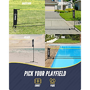 Patiassy 5.1ft-7.4ft Adjustable Height Volleyball Badminton Net Set 17ft Portable Sports Net with Poles, 4 Badminton Rackets, 3 Shuttlecocks and 1 Volleyball for Indoor Outdoor