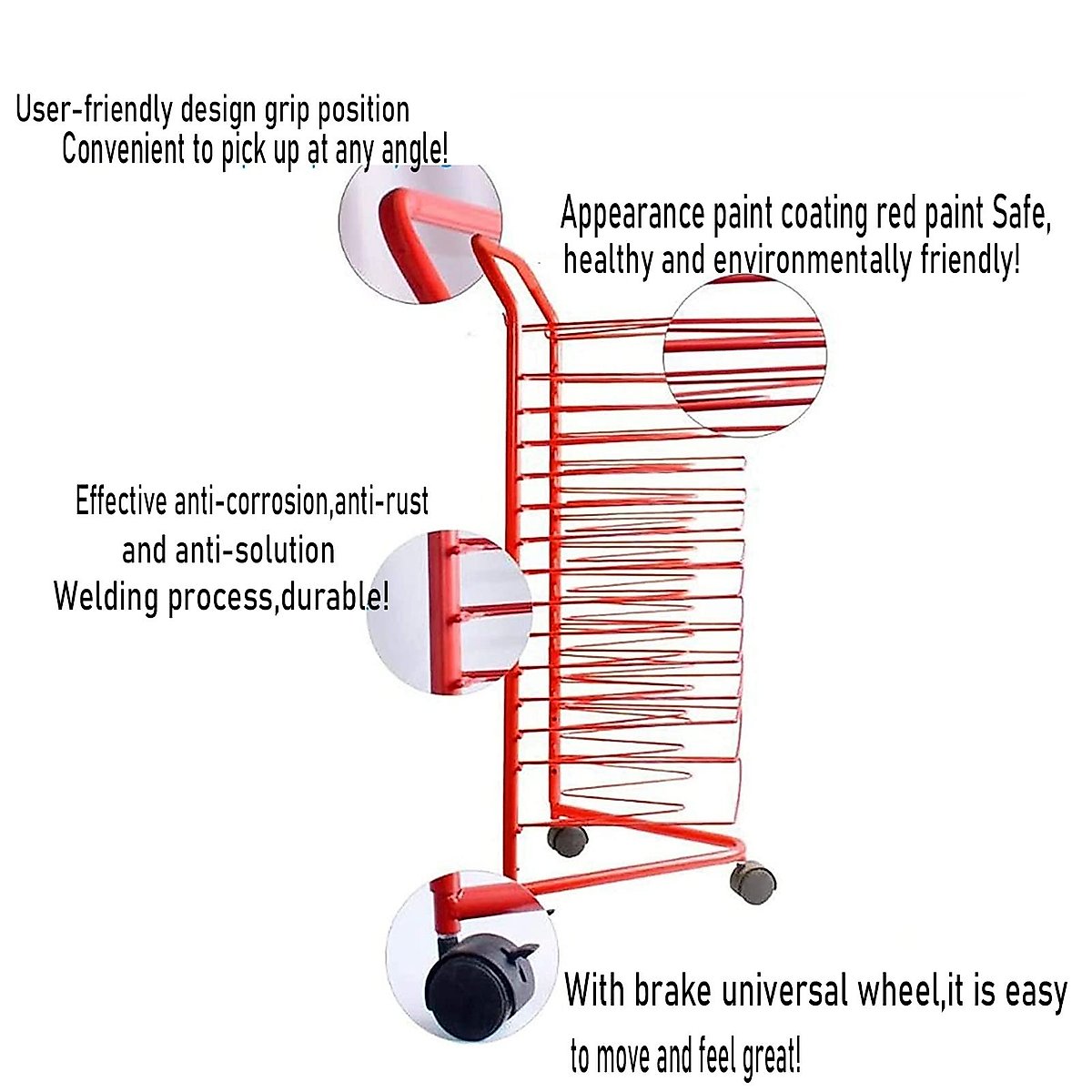 JIAHESHYP Art Drying Rack, 16-Shelf Mobile Drying Rack with 16 Wire Shelves for Mobile Classrooms Art Studios and Home Use, Drying & Print Racks, Red