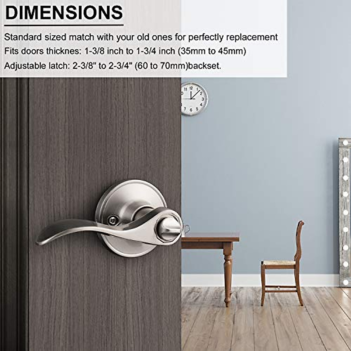 Knobonly 10 Pack Satin Nickel Door Lever Privacy Door Handles, Stainless Steel Door Handle Interior, Keyless Lock for Bedroom or Bathroom