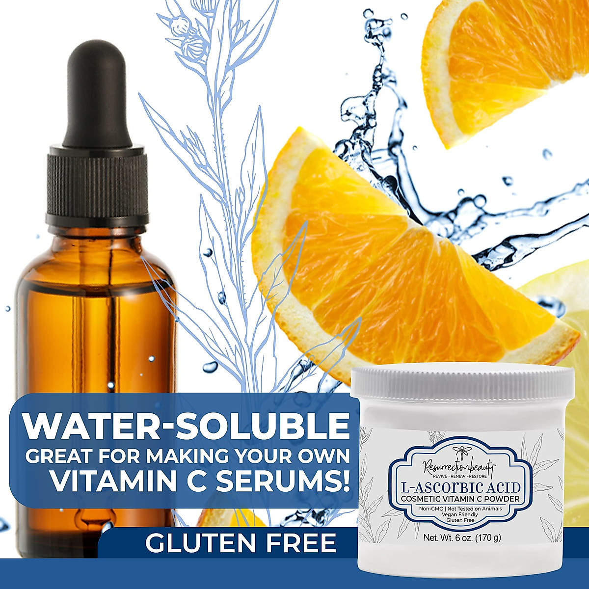 100% Pure L-Ascorbic Acid (Cosmetic Vitamin C Powder for Face) to Make Your Own Premium Beauty Serum, Skincare Mask Treatment, Hyaluronic Serums with Vit C & DIY Facial Skin Care Products 6 OZ