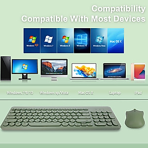 Arcwares Wireless Keyboard and Mouse Combo, Sweet Green Cute Keyboard, 2.4G USB Ergonomic Full-Sized Mute Keyboard for Computer, Laptop, PC Desktops, Mac