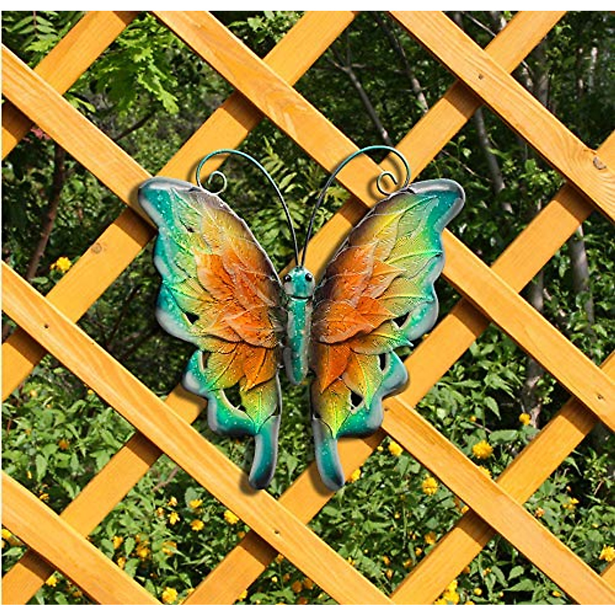 Bownew Butterfly Wall Decor Metal Outdoor Garden Hanging Art Insect Theme Decorations for Home, Yard and Patio - Yellow