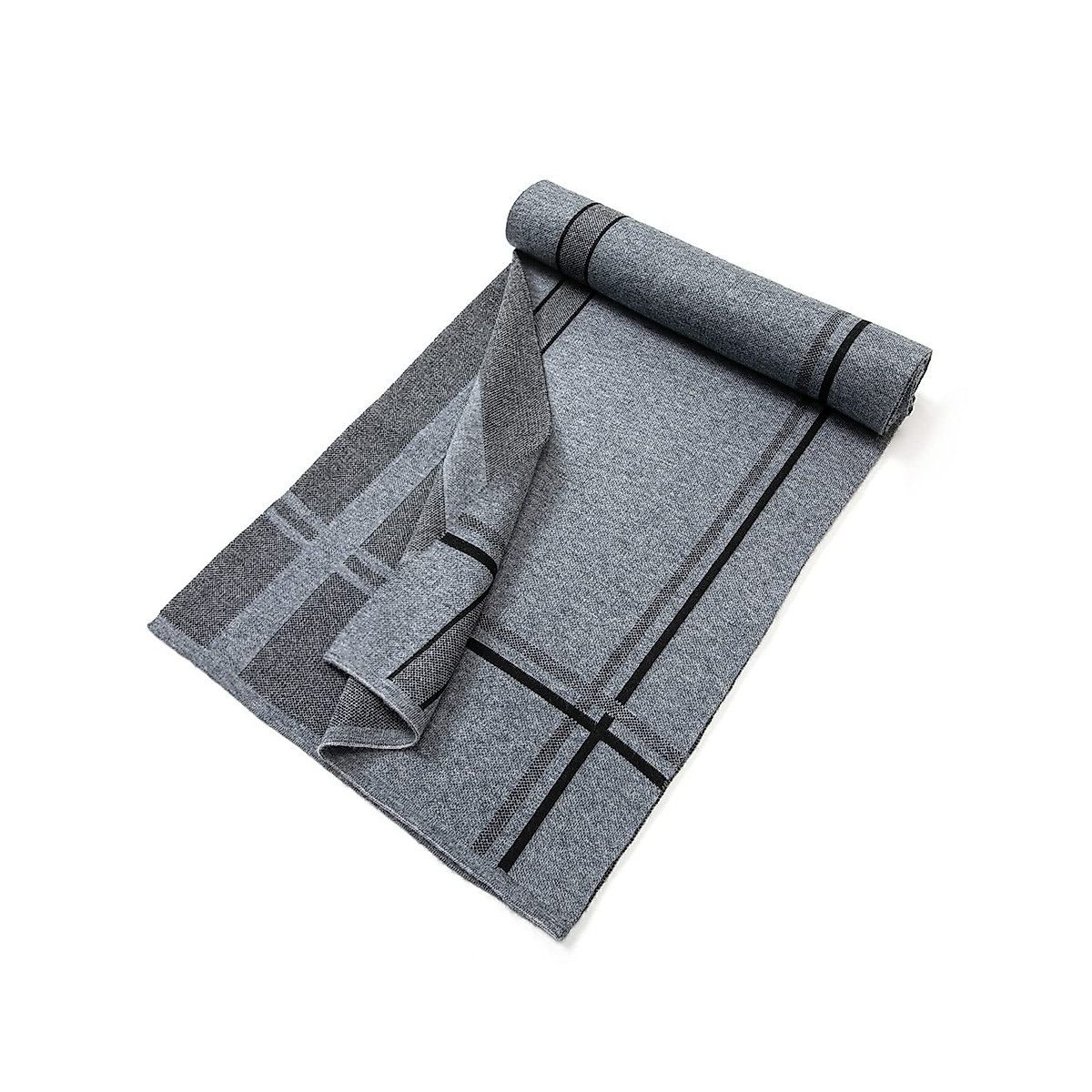 Villand Luxurious Mens Striped Merino Wool Scarf - Gift Box Wrapped Winter Soft Warm Thick Knitted Neckwear for Men (Cadet Gray)