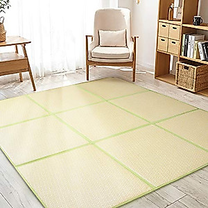 MYOYAY 71'' x 71'' Tatami Mat Rattan Japanese Floor Mats 0.47'' Thickness Large Memory Foam Breathable Sleeping Mat Non-Slip Crawling Mats Living Room Bedroom Area Rug with Storage Bag