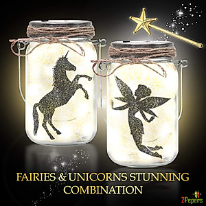 2Pepers DIY Fairy and Unicorn Nightlight Craft Kit (2 Pack), Fairy Lantern Jars Arts and Crafts for Girls, Make Your Own Unicorn Lamp Decor Craft Project, Fairy and Unicorn Gifts for Kids.