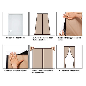 Magnetic Insulated Door Curtain, Thermal Door Cover Door Screen Auto Closer Self-Closing Privacy Screen Door for Air Conditioner Room, Patio, Bedroom-Hands Free, Fit Doors Size Up to 34" x 80", Coffee