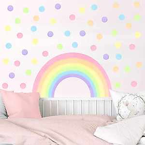 Colorful Rainbow Wall Decals Large Rainbow Wall Stickers Circle Polka Dots Wall Stickers Watercolor Rainbow Wall Decals for Girls Bedroom Nursery Kids Room