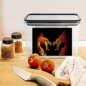 Two Dragon Heads in Fire Storage Box Plastic Food Organizer Container Canisters with Lid for Kitchen
