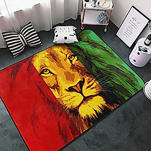 NiYoung Reggae Rasta Flag Lion King Area Rug, Bedroom Living Room Kitchen Rug, Doormat Floor Mat Standing Mat, Children Play Rug Carpet Bathroom Rug Mat, Throw Rugs Carpet Yoga Mat