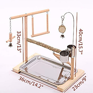 Bird Playground Birdcage Playstand Parrot Play Gym Parakeet Cage Decor Budgie Perch Stand with Feeder Seed Cups Ladder Hanging Swing Chew Toys Conure Macaw Cockatiel Finch (Prickly ash Wood)