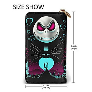 Nightmare Before Christmas RFID Blocking Money Organizers Genuine Leather Wallet Business Zip Wallet for Men,Women