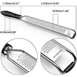 Sunivaca Lemon Zester Tool, Zester Grater with Handle, Citrus Zester, Parmesan Cheese Grater Handheld - Sharp Premium Stainless Steel Fine Blade Extra Long Size with HPPE Resistant Cut Glove