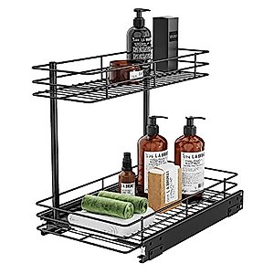 HOSUN Pull Out Under Sink Cabinet Organizer, 2 Tier Slide Wire Shelf Basket- 10.43W x 17.32D x 14.56H - Request at Least 12 inch Cabinet Opening, Perfect For Kitchen/vanity Under Sink Storage