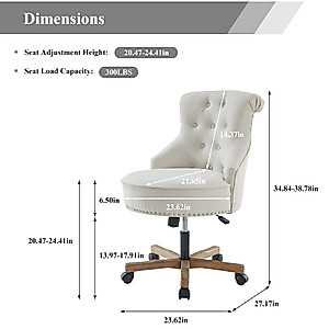 kinmars Home Swivel Office Chair Desk Chair with Wheels, Armless Comfortable Soft Seat Office Chair with Upholstery, Modern Mid-Back Computer Chair, Adjustable Seat Height (Grey)