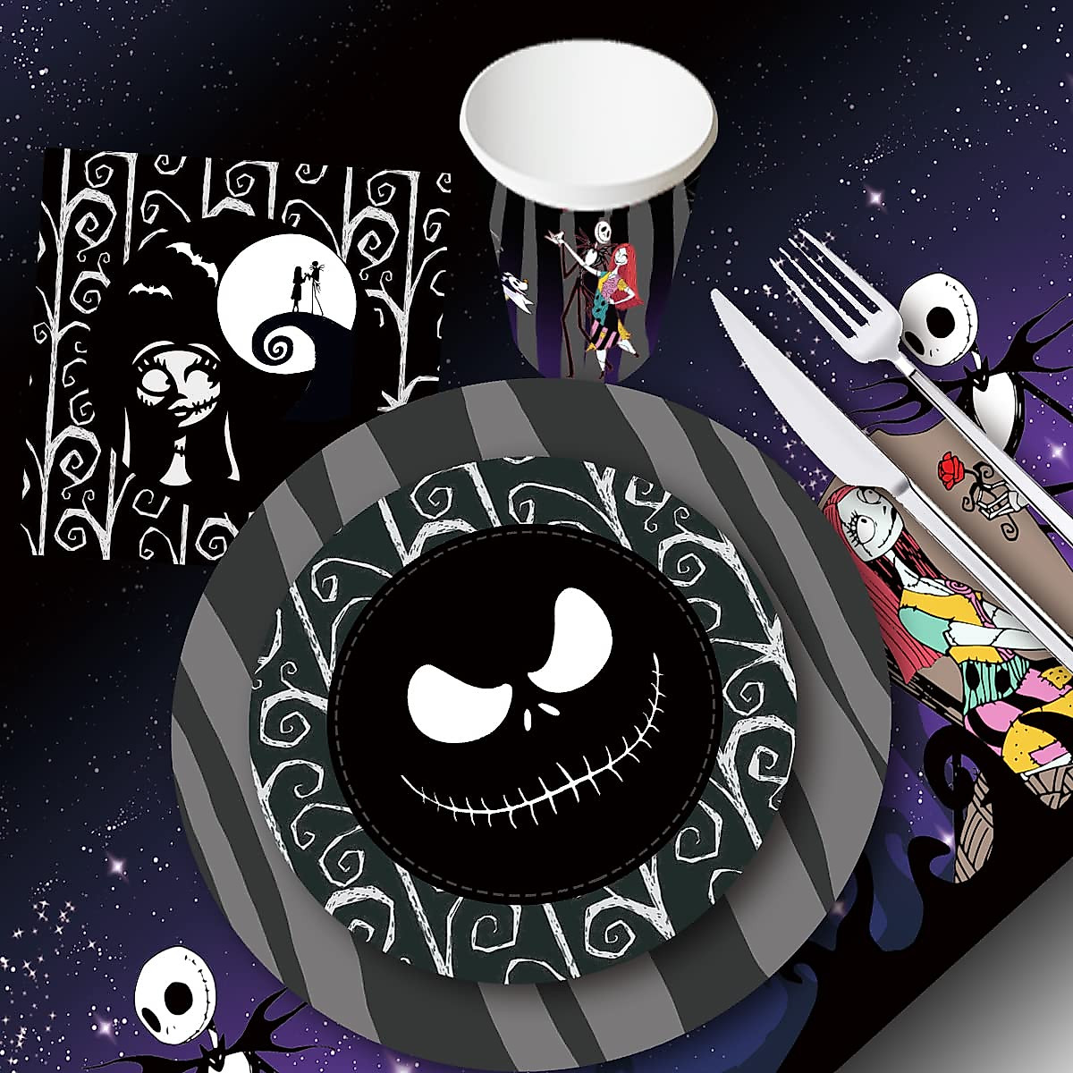 CAILESS Birthday Party Decorations - Halloween Christmas Party Supplies 69Pcs Included Plates Cups Napkins Tableware for Christmas Birthday Halloween Decorations