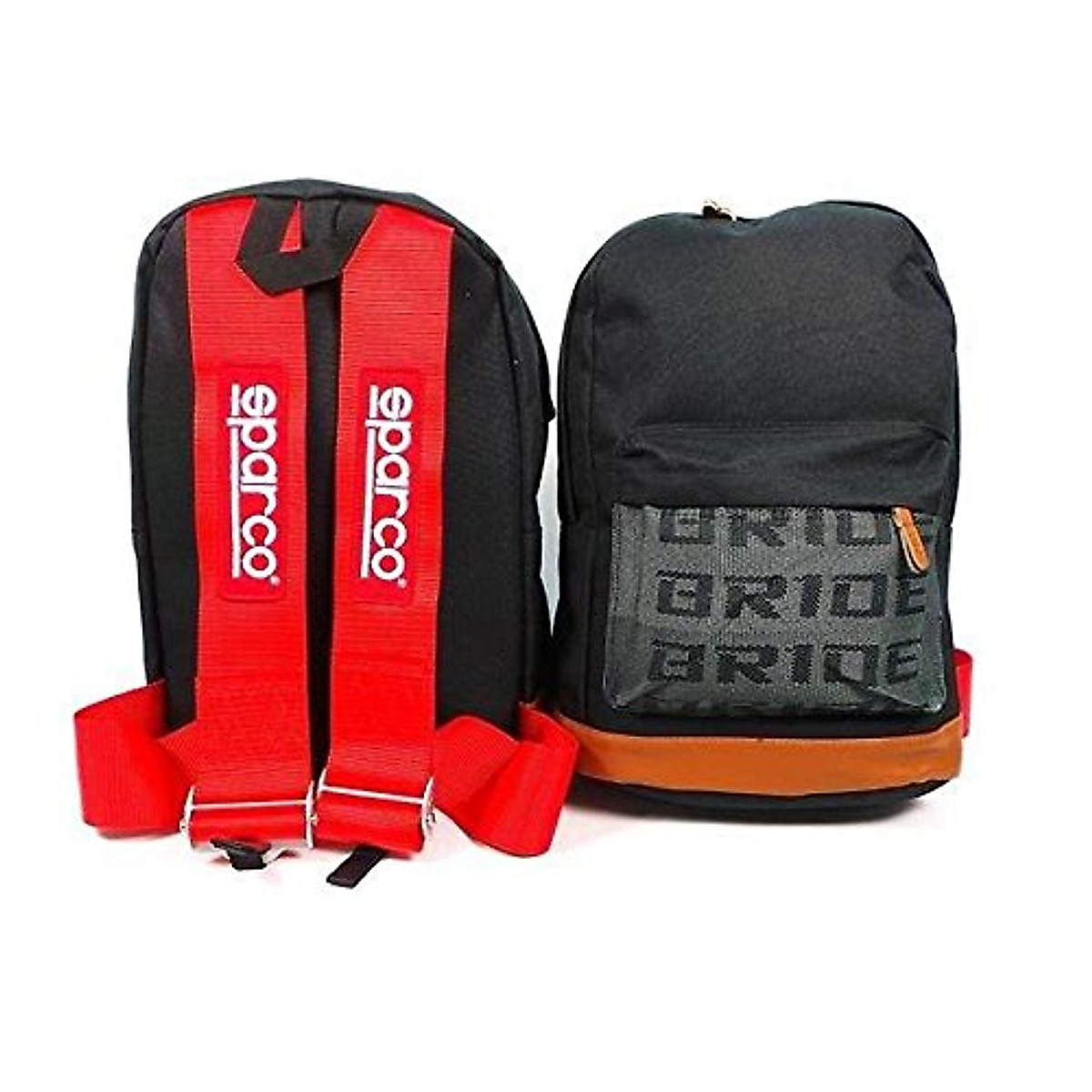 Kei Project Bride Racing Backpack Brown Bottom with SPR Harness Straps (SPR Red)