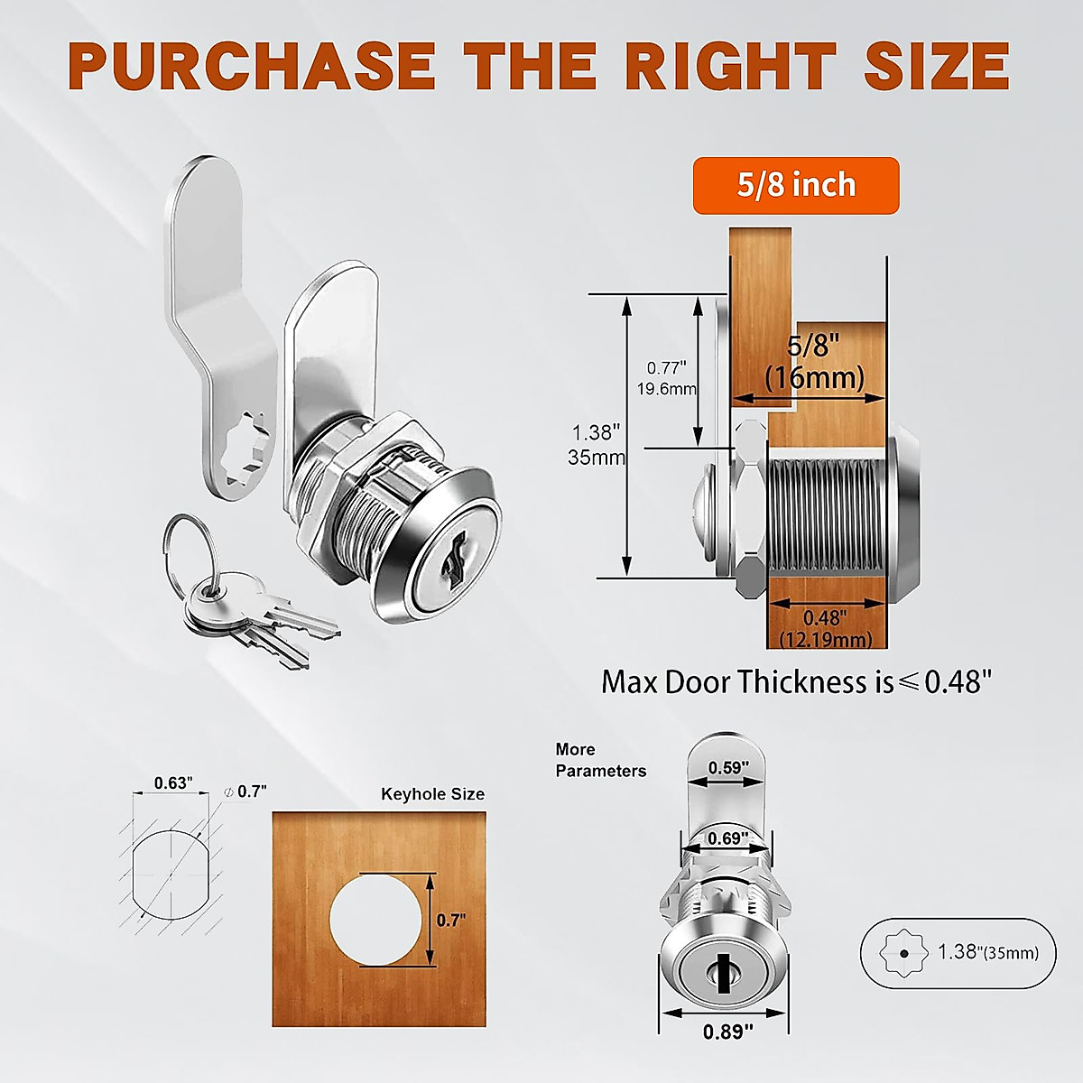 Cabinet Locks with Keys, 5/8" Cabinet Lock with Key, Drawer Locks for Cabinets, Drawer Lock, Cam Lock, Mailbox Lock, File Cabinet Lock, Tool Box Lock, Safety Locks for Cabinets and Drawers (1 PCS)