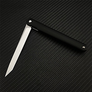 Edc Slim Small Flipper Folding Pocket Gentleman Knife For Men Ceo , Black Grivory Fiberglass Super Lightweight Handle And Liner Lock With Clip, 7Cr13Mov Plain Tanto Edge Blade, Outdoor Rescue Survival Everyday Carry Self Defense