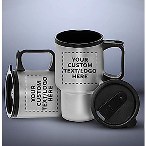 Personalized 14oz Travel Mugs Stainless Steel - 10 Pack - Custom Text, Logo - Stainless Steel