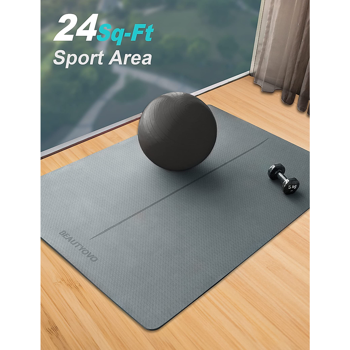 6' x 4' Large Yoga Mat, 1/3 Inch Extra Thick Yoga Mat Double-Sided Non Slip, Professional TPE Yoga Mats for Women Men, 24 Sq.Ft Large Exercise Mat for Yoga, Pilates and Home Workout Gray