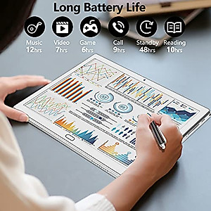 Android 11.0 Tablet, 2023 Latest 2 in 1 Tablet 10.1 Inch, 4G Cellular Tablet with Keyboard, 64GB+4GB Storage, Octa-Core Processor, 2 Sim Slot, 13MP Camera, Mouse/Stylus/GPS/WiFi/Bluetooth (Silver)
