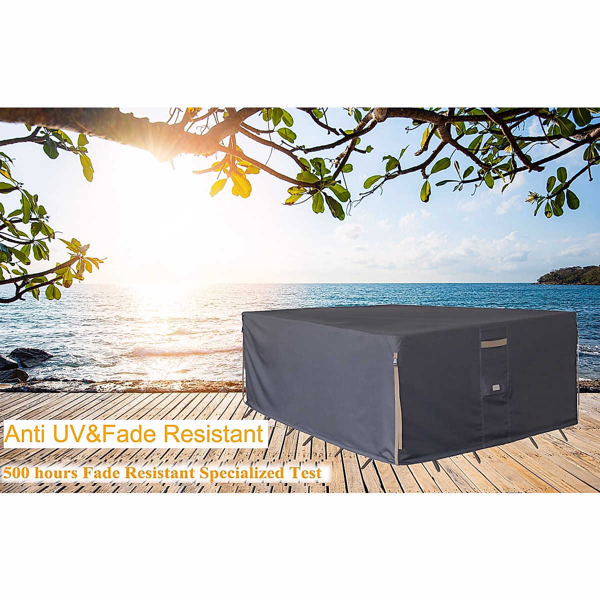 Garden Balsam Heavy Duty Waterproof Patio Furniture Covers,Fading Resistant Outdoor Table and Chair Covers Large Rectangular 128"Wx 82"D x 28"H Dark Grey