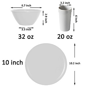 Youngever 18 Piece Plastic Kitchen Dinnerware Set, Plates, Dishes, Bowls, Cups, Service for 6 (Urban Colors)