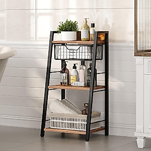 HOOBRO 3-Tier Ladder Shelf, Floor Standing Bookshelf, Storage Shelf with Drawer, Bookcase, Corner Bookshelf, Space Saver, for Bathroom, Living Room, Study, Office, Rustic Brown and Black BF09CJ01