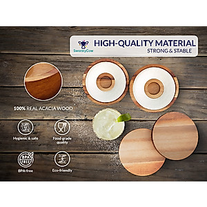 SwankyCow 2x Acacia Wood Cocktail Rimmer - Margarita Salt Rimmer, 6.30" Diameter - Home Bar Accessories for Salt & Sugar