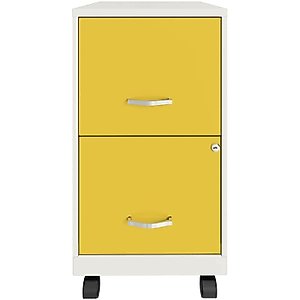 Space Solutions 18" 2 Drawer Mobile Metal Vertical File Cabinet White/Goldfinch