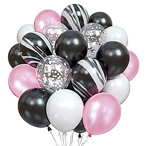 Balloons Black and Pink, 60 Packs 12 Inch Pink Black White Latex Balloon with Agate Balloon Silver Confetti Balloons for Girls Birthday Party Baby Shower Bridal Shower Wedding