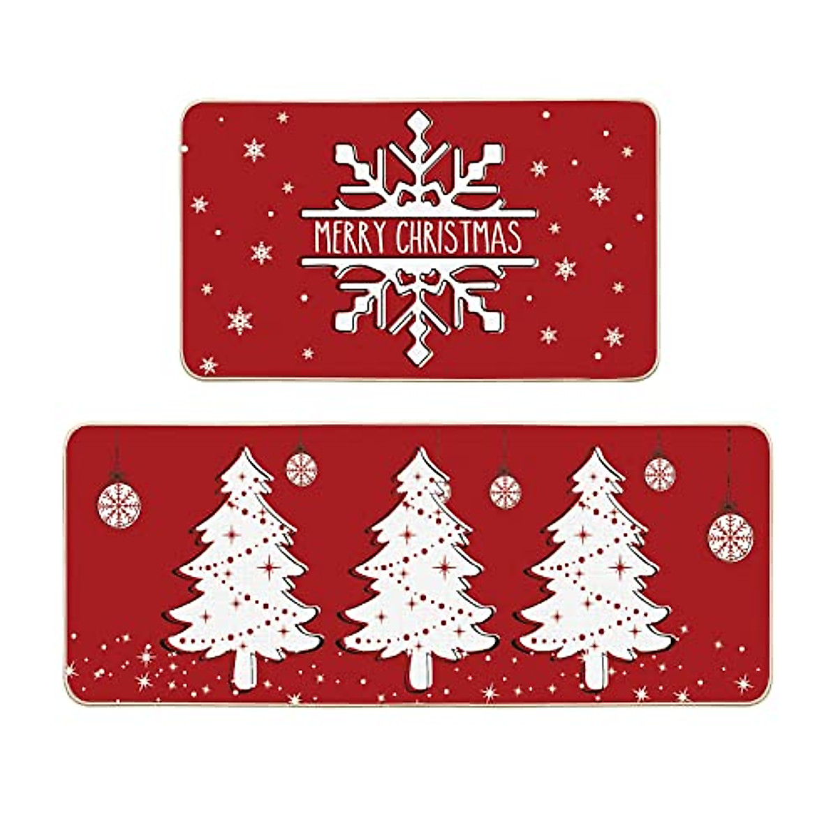 Artoid Mode Red Snowflake Merry Christmas Tree Welcome Decorative Kitchen Mats Set of 2, Home Party Low-Profile Kitchen Rugs - 17x29 and 17x47 Inch