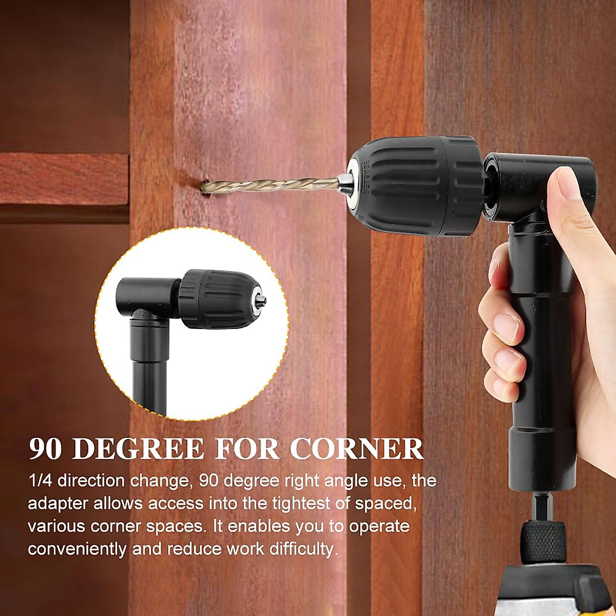 Right Angle Drill Attachment With 4 Bits, 0.8-10mm Right Angle Bend Extension Keyless Drill Chuck Converter Adapter for Tight Corner Workspace