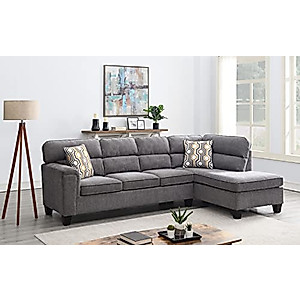 118" Wide Large Modern Upholstered L-Shaped Sectional Sofa with 2 Cushions, Modern Tufted Micro Cloth Couch with Soft Memory Foam Seats, 5 Seater Modular Sofa - Grey - Oliver & Smith