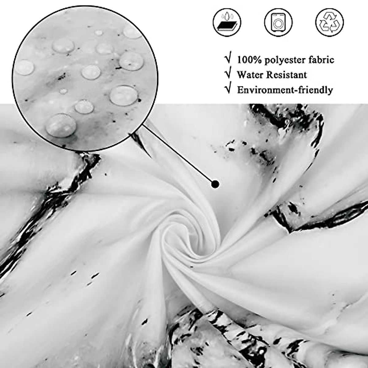 Claswcalor 4 Pcs Grey Marble Shower Curtain Sets with Non-Slip Rug, Toilet Lid Cover and Bath Mat, Abstract White and Gray Shower Curtain with Hooks, Modern Luxury Shower Curtains for Bathroom Decor