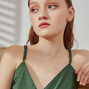 SISGEM 14K Yellow Gold Elephant Heart Necklace for Women,Real Gold Lucky Elephant Necklaces with 5A Cubic Zirconia,Love Jewelry Valentine's Day Gifts for Mother/Wife,16''+2''